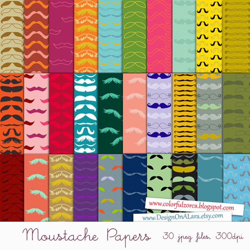 Mustache Digital Paper Set Mustache Theme Printable Design - Etsy