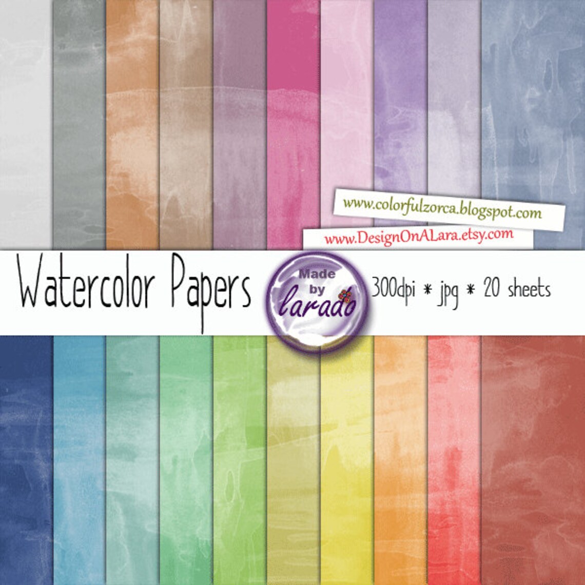 Watercolor Digital Papers, Colorful Digital Paper for Scrapbooking ...