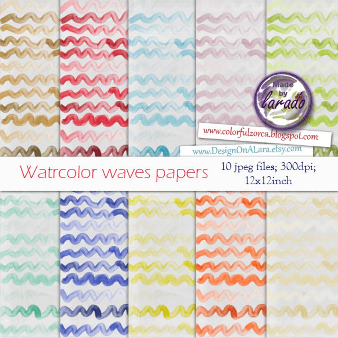 Watercolor Waves Digital Papers Handpainted Wave Thin Wavy - Etsy