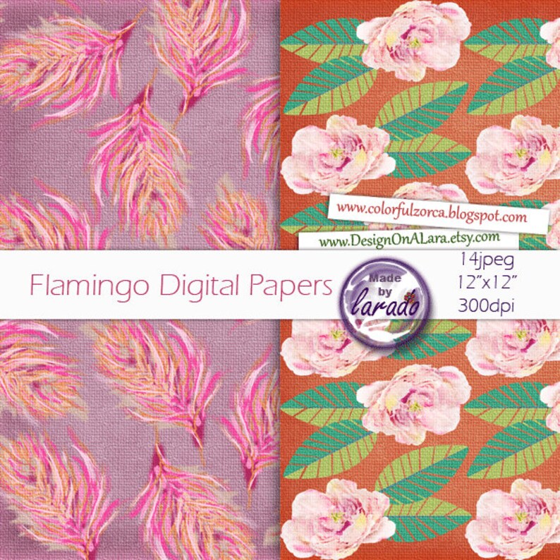 Flamingo Digital Papers Flamingo Colors Canvas Patterns - Etsy
