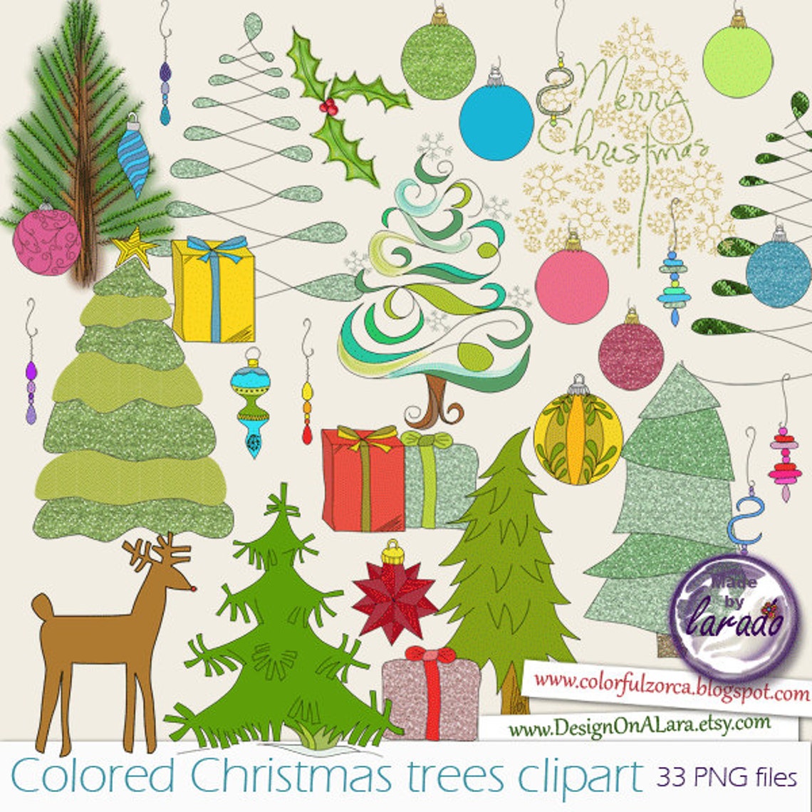 Colored Christmas Tree Clipart Digital Graphics Christmas - Etsy