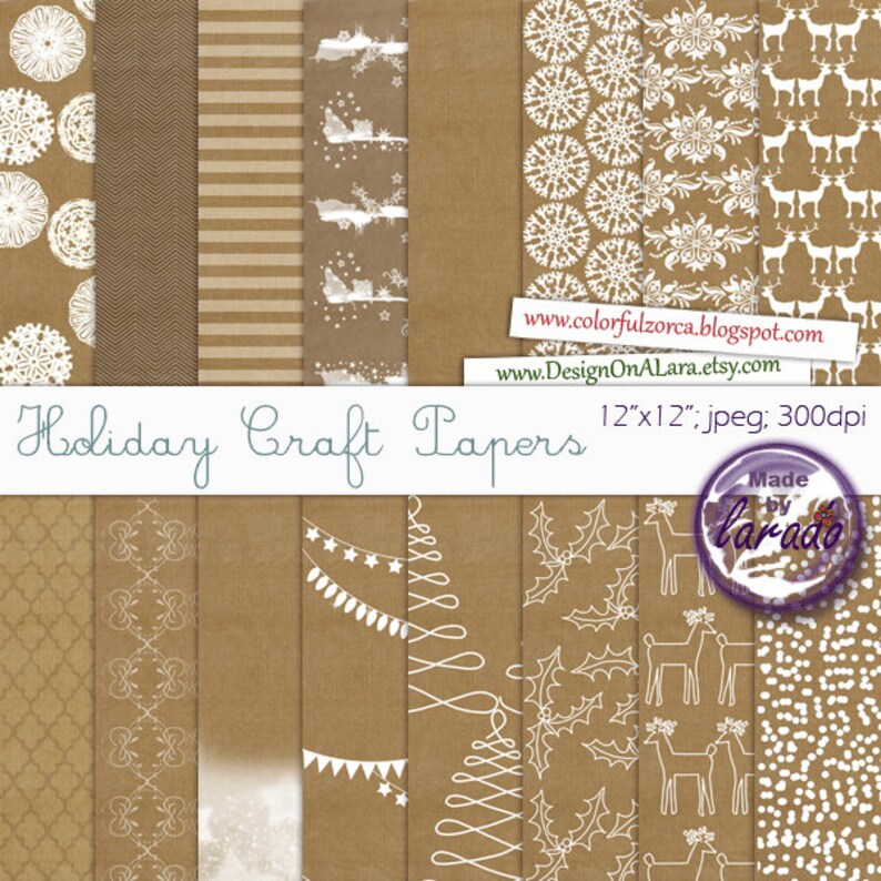 Holiday Craft Digital Papers, Holiday Scrapbook Papers, Christmas ...