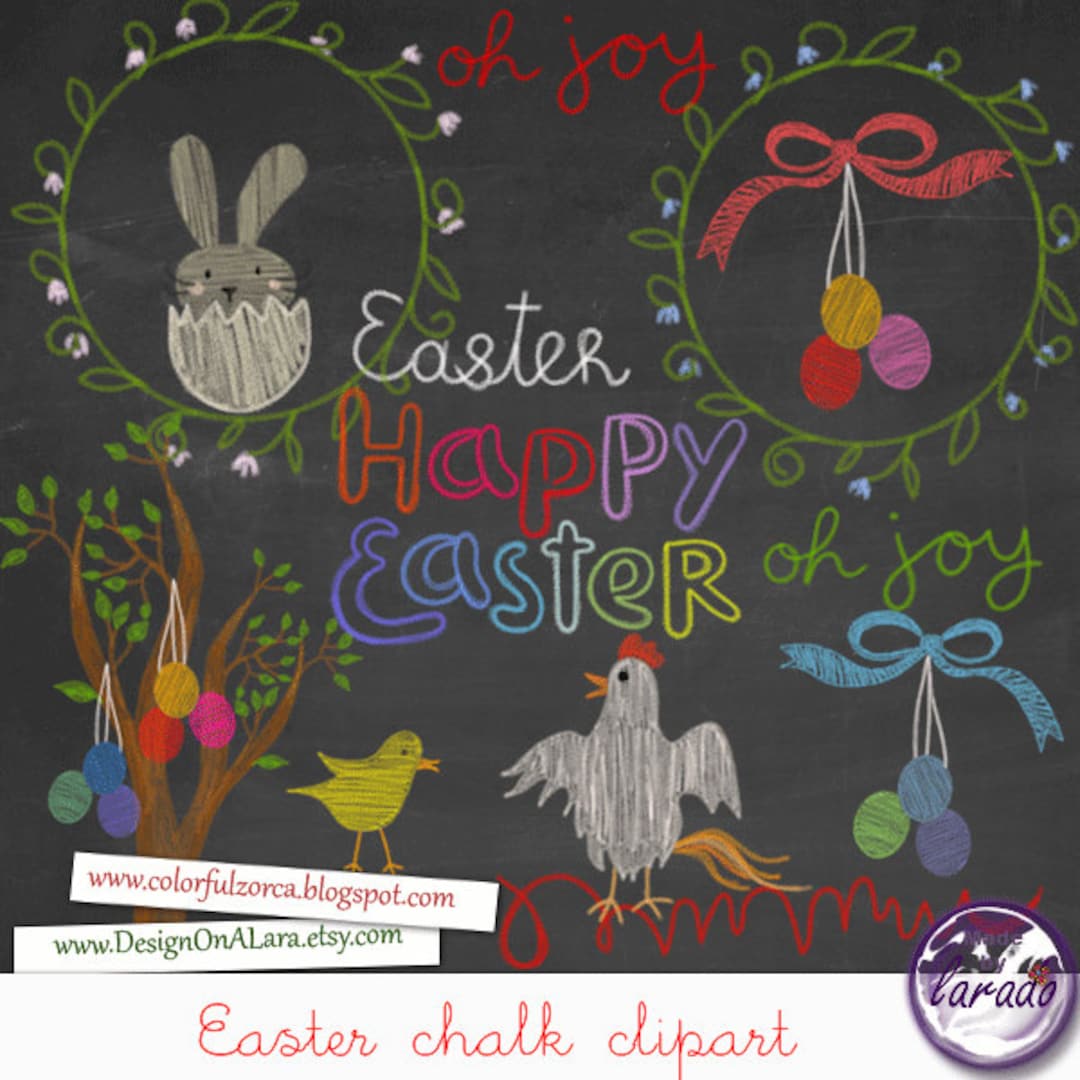 Easter Chalk Clipart, Chalkboard Easter Clipart, Chalk Digital Clip Art ...