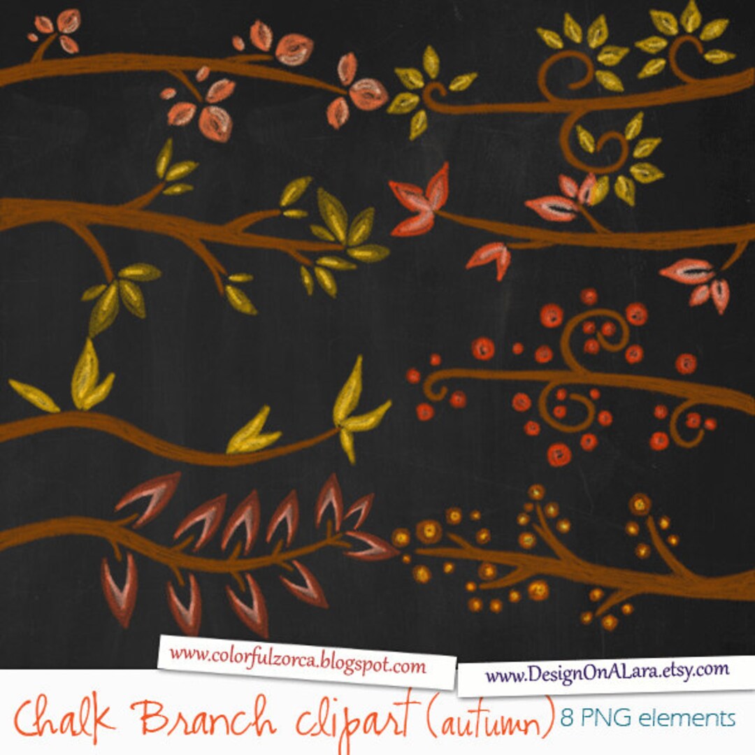 Chalk Autumn Branches Clipart Chalk Autumn Tree Clip Art - Etsy