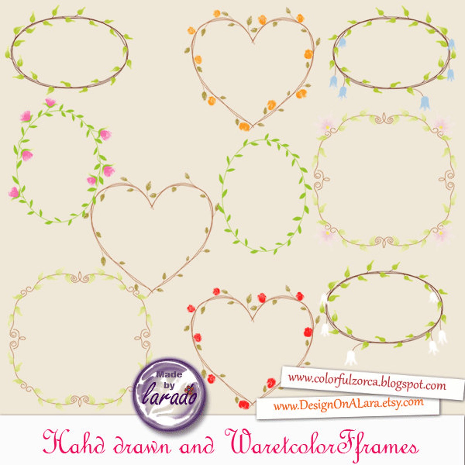 Hand Drawn and Watercolor Frames Clipart Frames Clip Art - Etsy