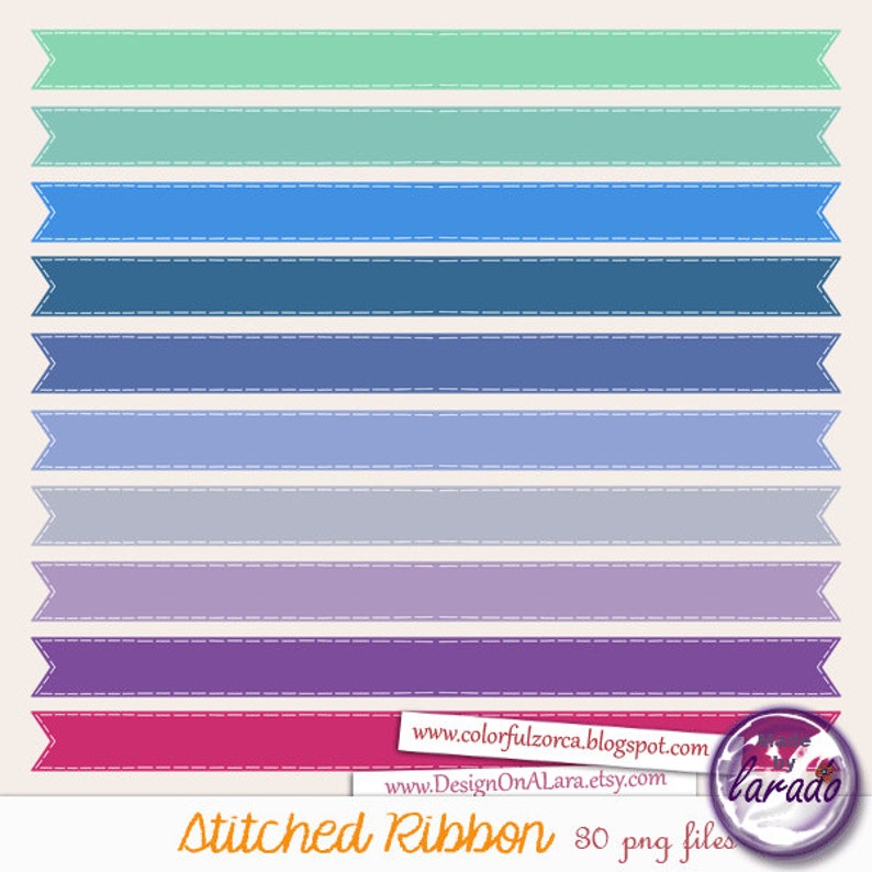 Stitched Ribbons Multicolored Ribbons Digital Ribbons - Etsy