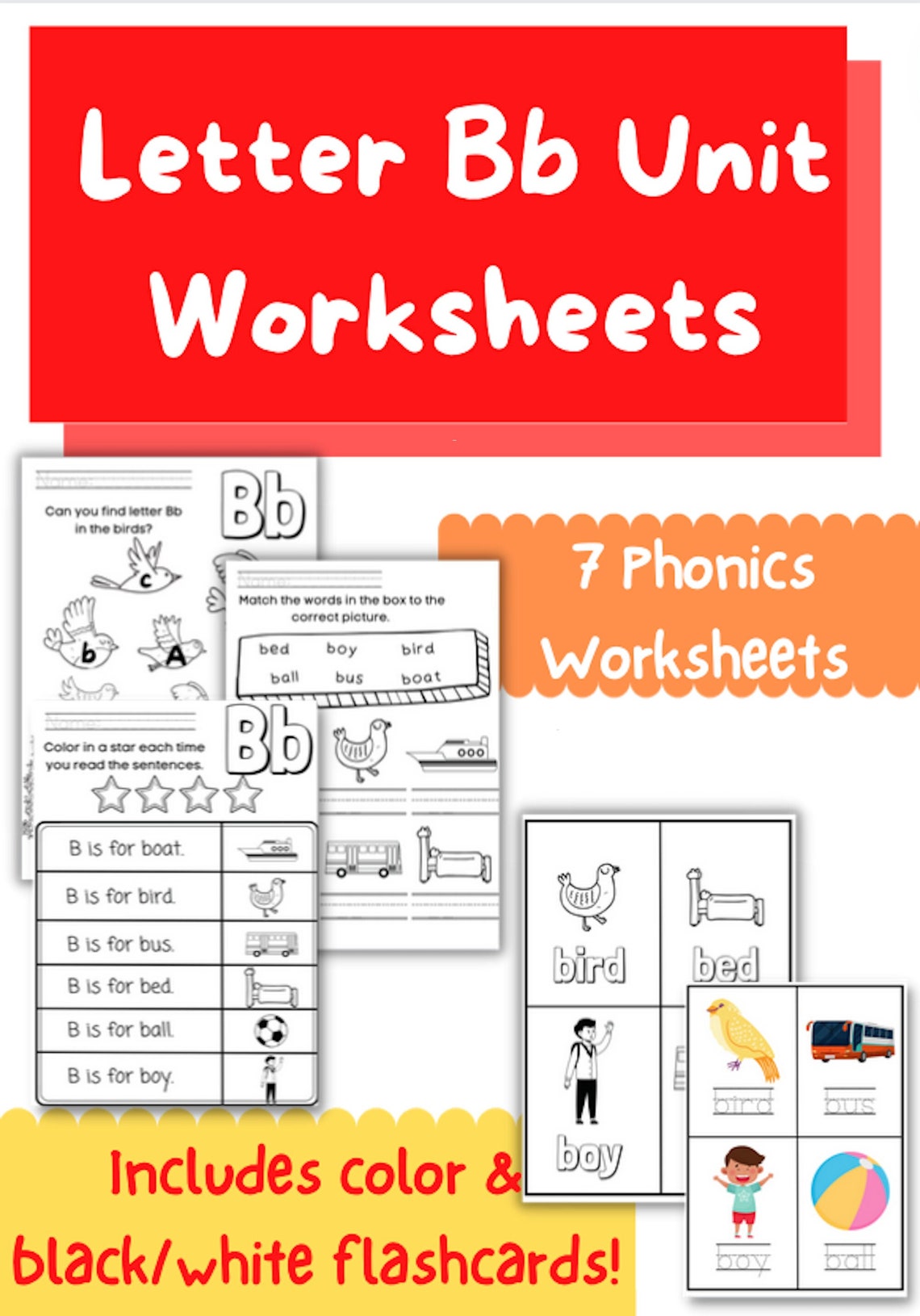 Letter Bb Worksheets Alphabet Phonics Unit Literacy Kindergarten 1st ...
