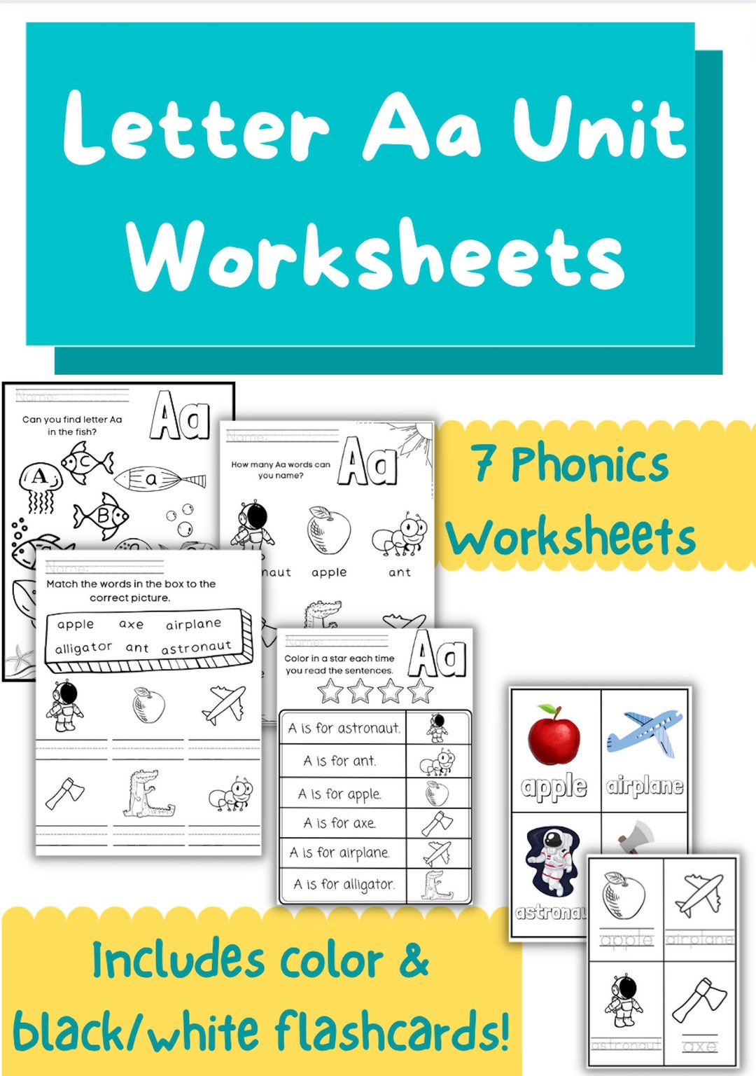 Letter Aa Worksheets Alphabet Phonics Unit Literacy Kindergarten 1st ...