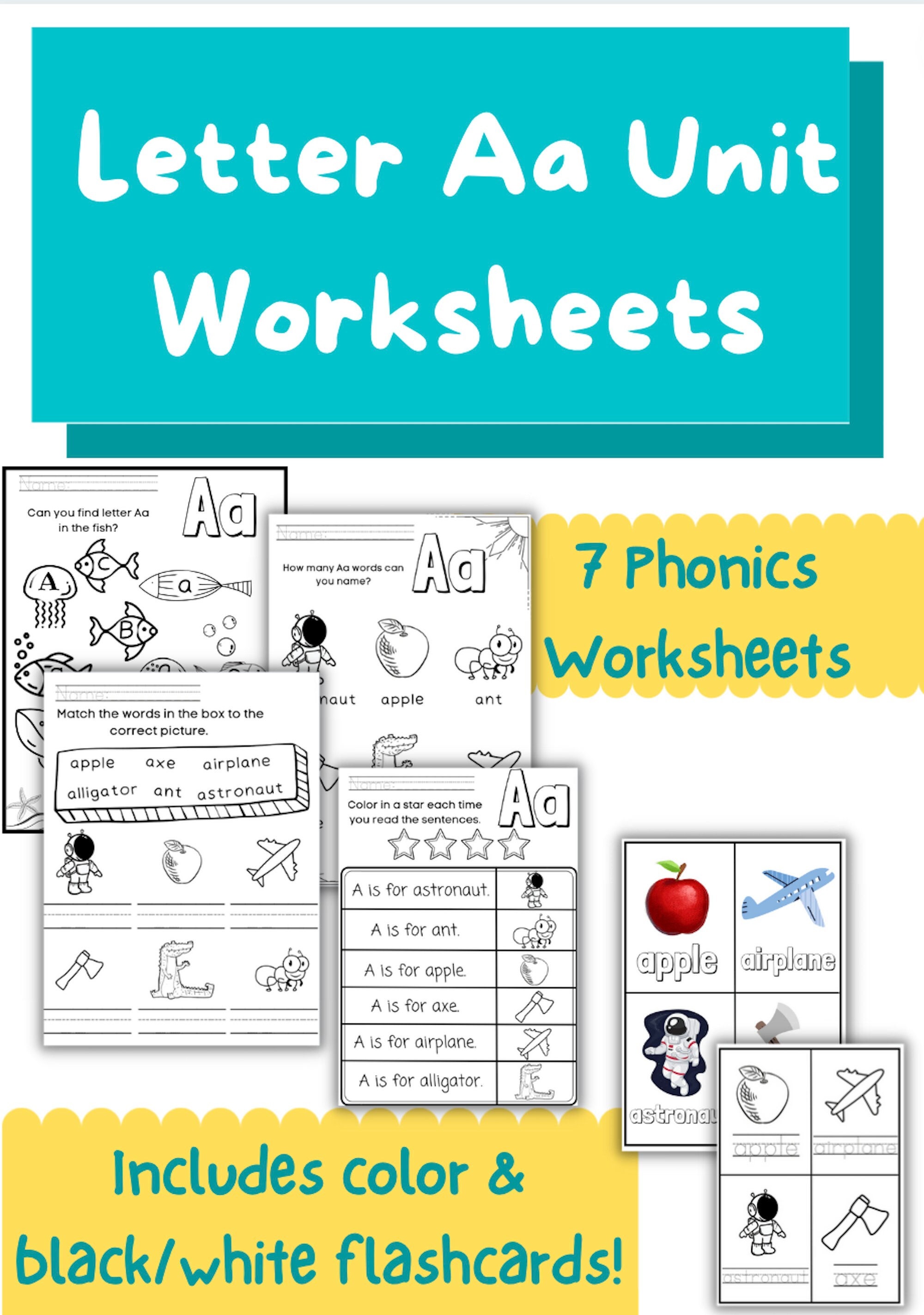 Letter Aa Worksheets Alphabet Phonics Unit Literacy Kindergarten 1st ...