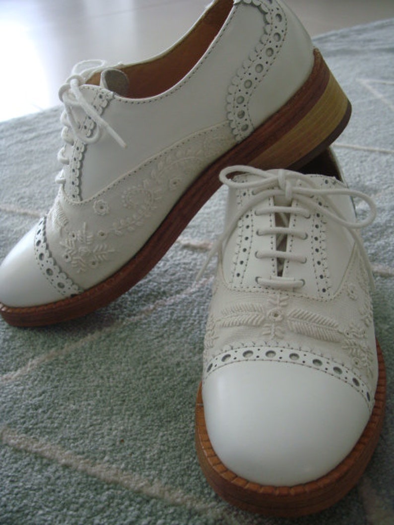 40s Style Embroidered Brogues 1940s Leather Oxford Shoes With ...