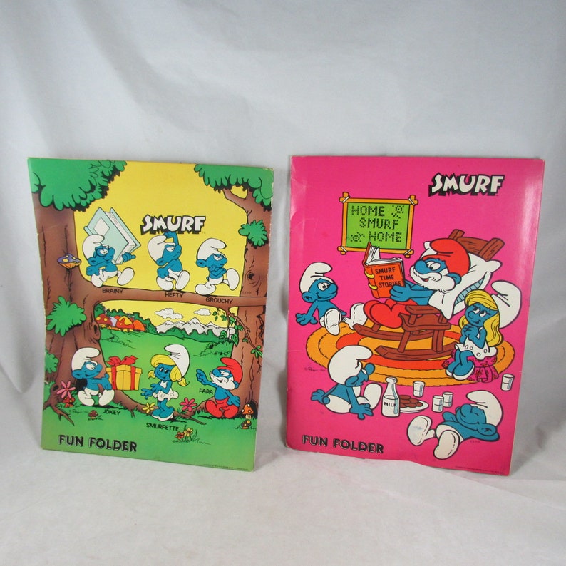 Smurf Fun Folders 2 PEYO Paper School Supplies Mead Vintage | Etsy