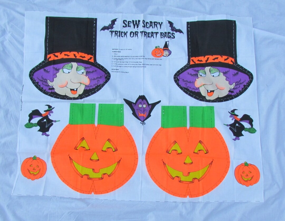 Sew Scary Trick or Treat Bags Cut and Sew Patterns Witch Pumpkin ...