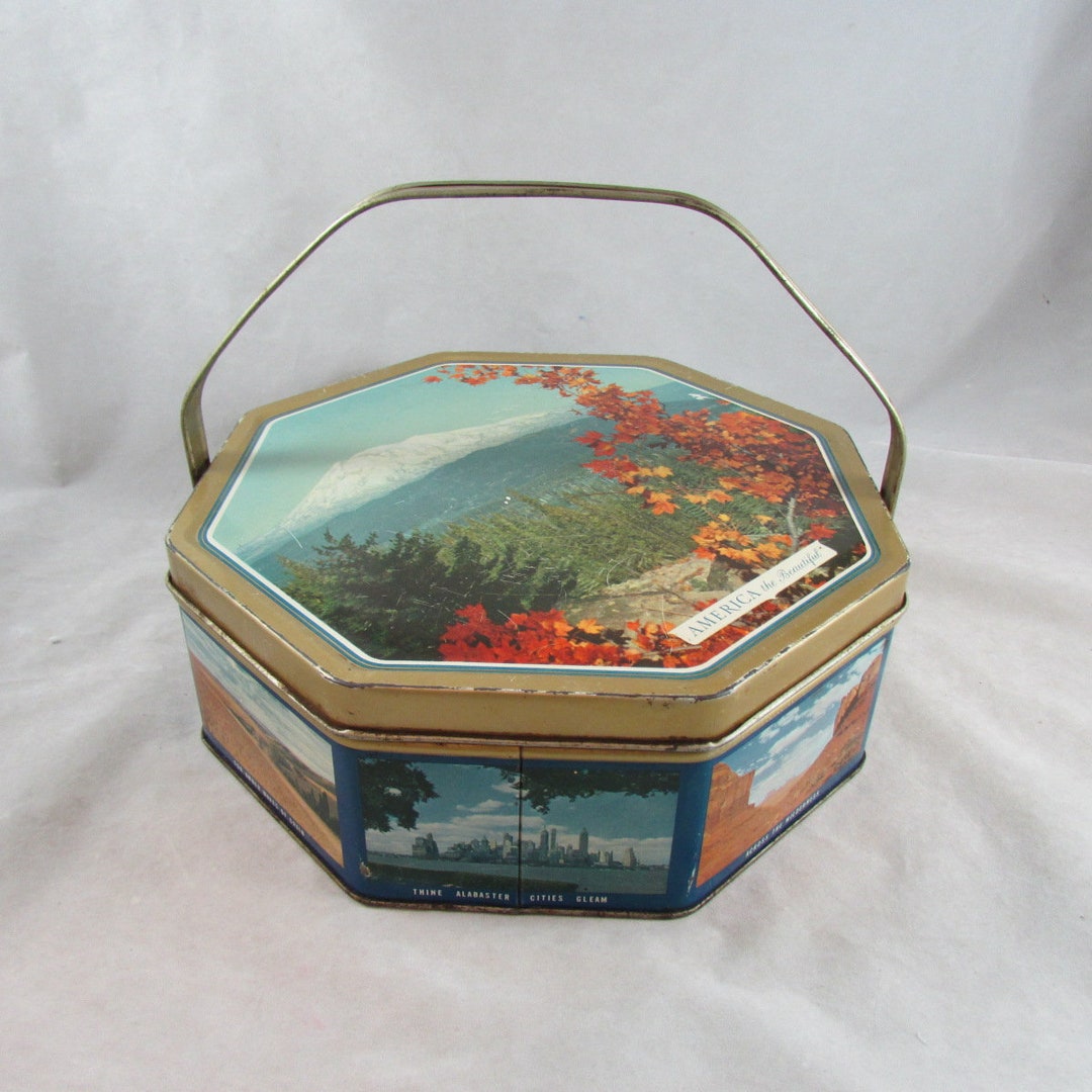 Sunshine Biscuits Tin America the Beautiful Octagon Shape With Handle ...
