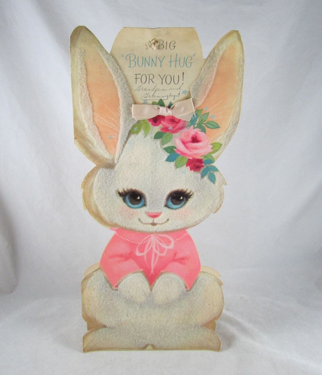 Easter Bunny Flocked Greeting Card Stand up Base Hallmark USA 17" Big ...