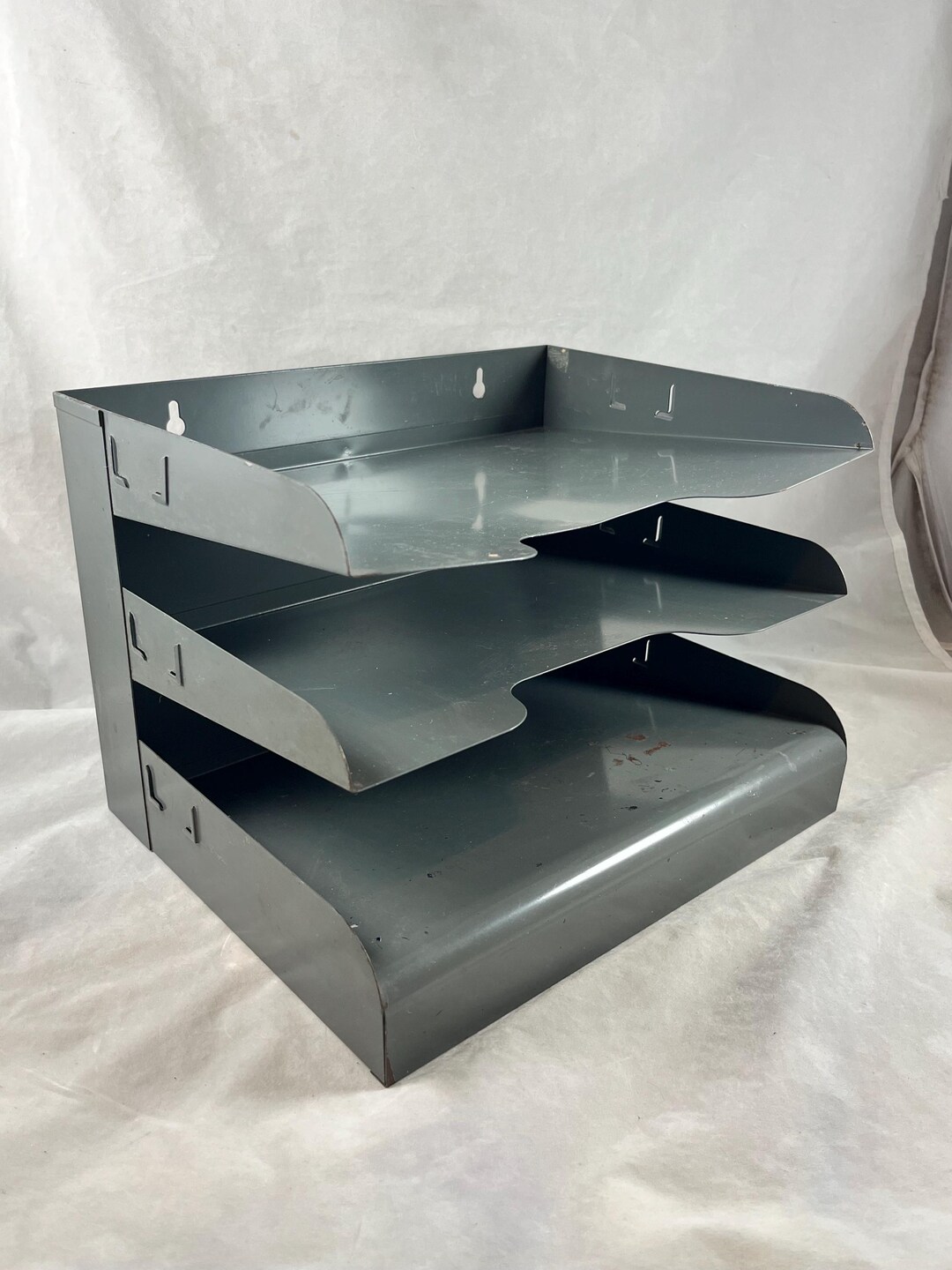 Industrial Metal 3 Tier Desk File Paper Trays In-out Box Organizer Gray ...