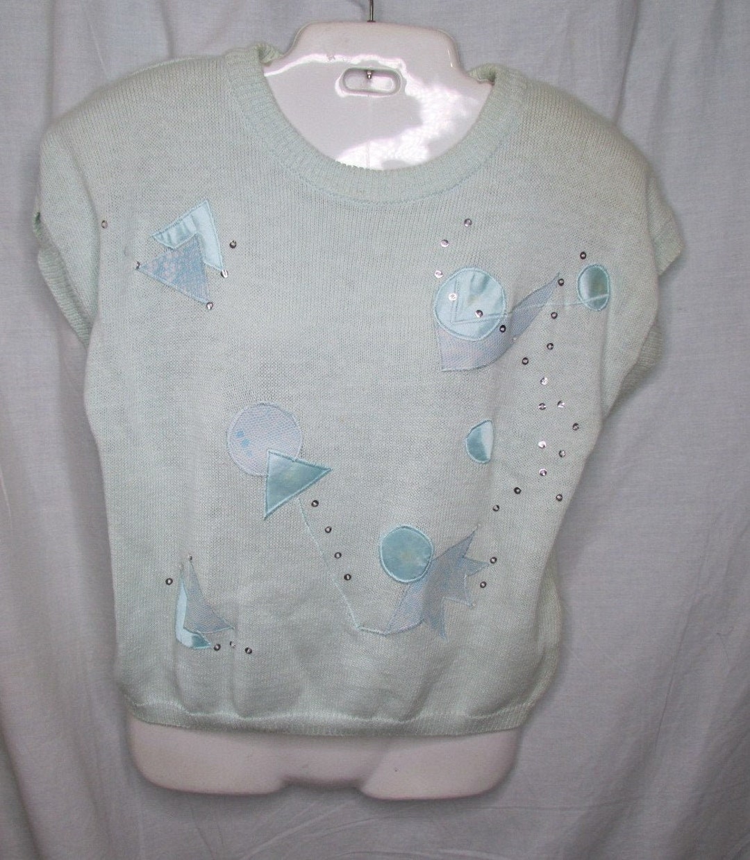 Shenanigans Knit Blouse Geometric Appliques Size Large Shoulder Pads ...