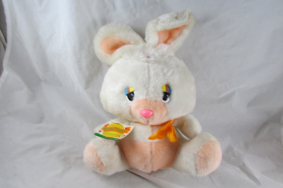 Easter Bunny Rabbit Plush White Peach Faux Fur Applied Plastic Eyes ...