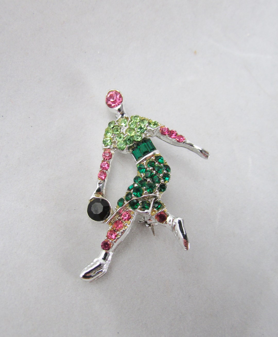 Woman Bowler Pin Multi Colored Rhinestones Brooch Vintage - Etsy