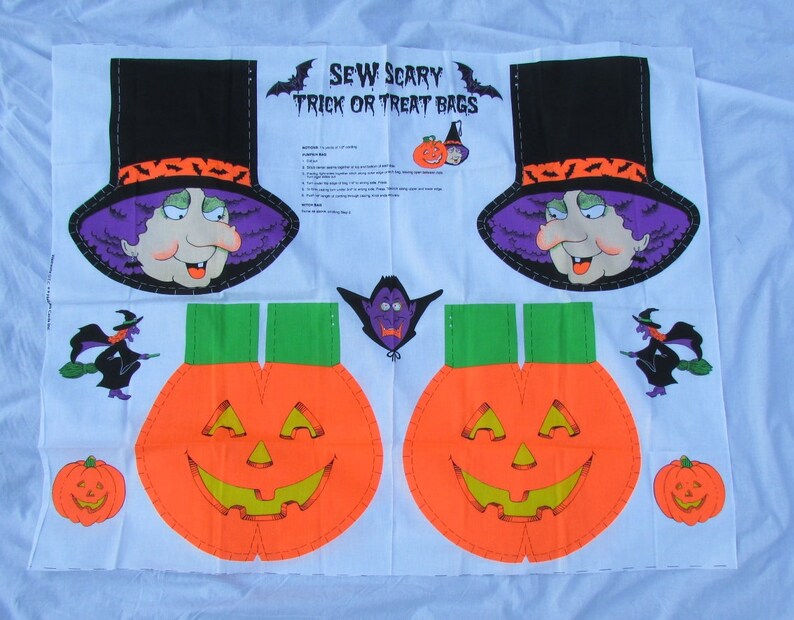 Sew Scary Trick or Treat Bags Cut and Sew Patterns Witch | Etsy