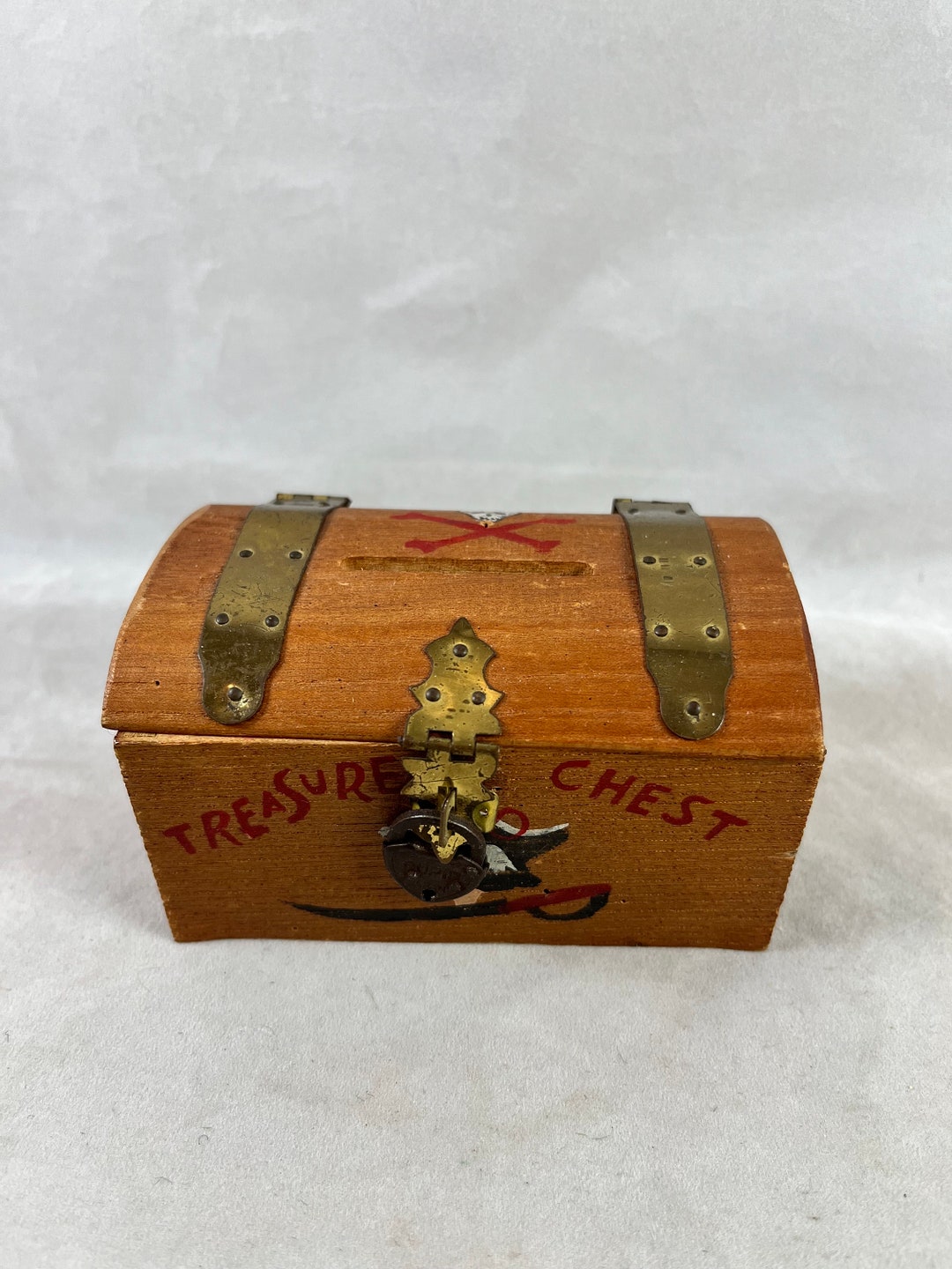 Mini Pirate Treasure Chest Bank Trinket Jewelry Box Vintage Rustic Wood ...