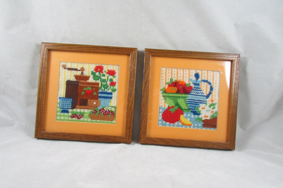 Set of 2 Still Life Kitchen Needlepoints Wall Hangings Complete ...