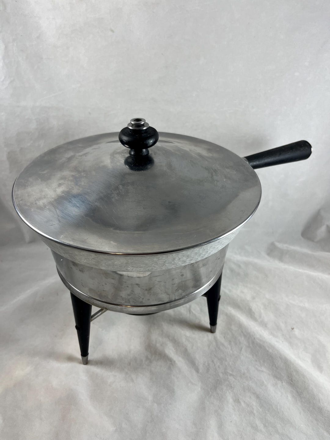 Mid Century Chafing Dish Teak Legs Hammered Edge Vintage Danish Modern ...