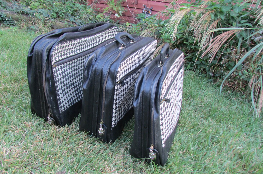 Hounds Tooth 3 Piece Nesting Luggage Set Travel Bags Suitcases Soft ...