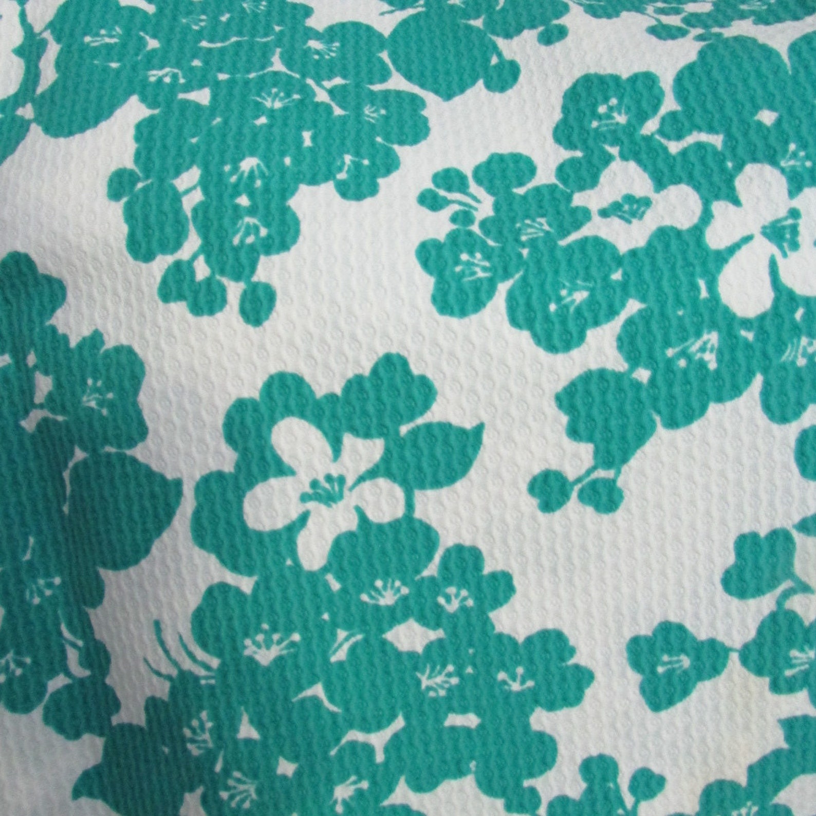 Honeycomb Texture Turquoise Floral Print Fabric Cotton 1972 Russell ...