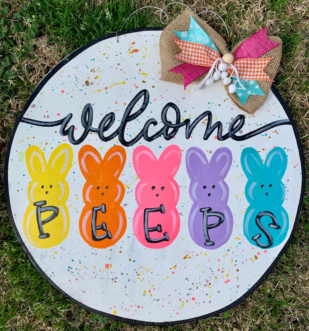 Easter Door Hanger, Easter Peeps Door Hanger, Easter Wood Door Hanger ...