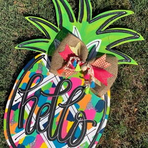 Summer Door Hanger, Abstract Colorful Door Hanger, Pineapple Door ...