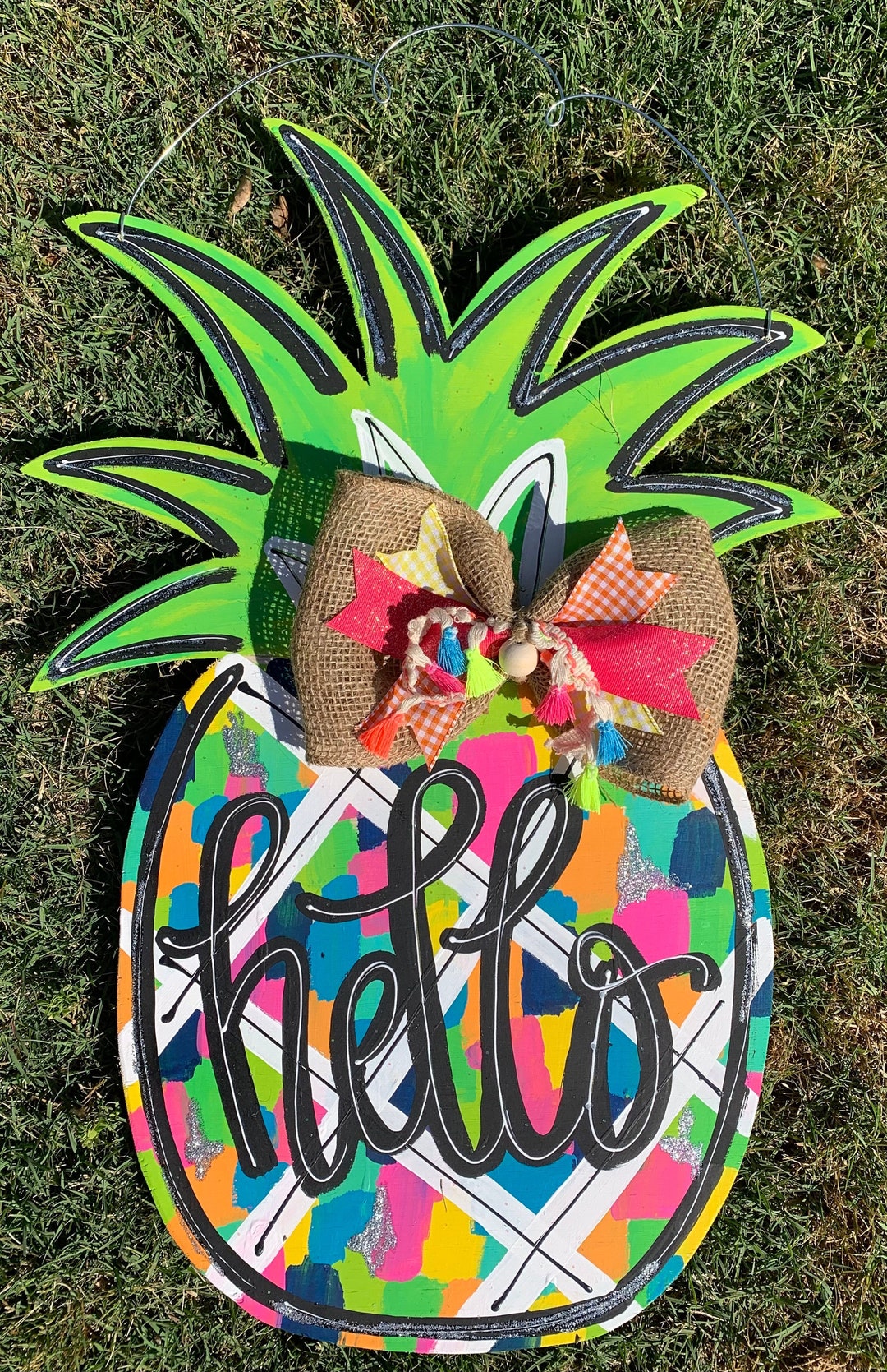 Summer Door Hanger, Abstract Colorful Door Hanger, Pineapple Door ...