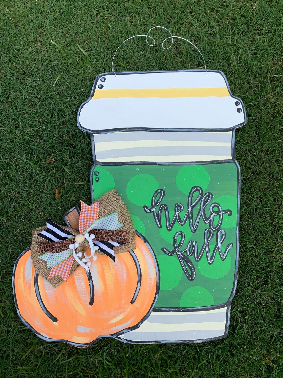 Pumpkin Latte Door Hanger, Fall Door Hanger Coffee Door Hanger, Pumpkin ...