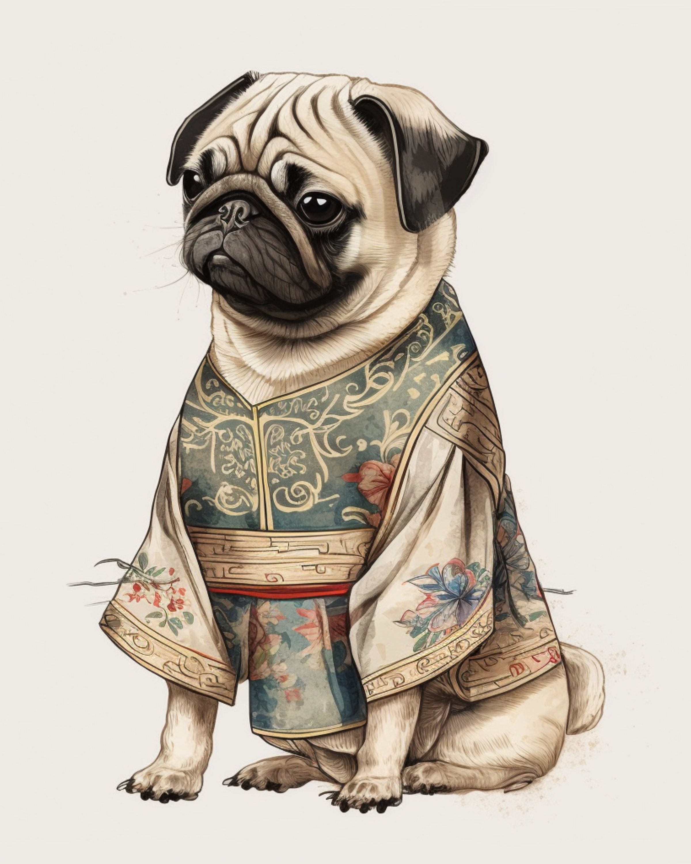 Asian Style Pug Printable Art Bundle of 4 Images Instant Download, Cute ...