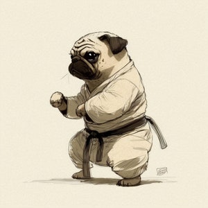 Karate Pug Printable Art Bundle of 4 Images Instant Download, Cute ...