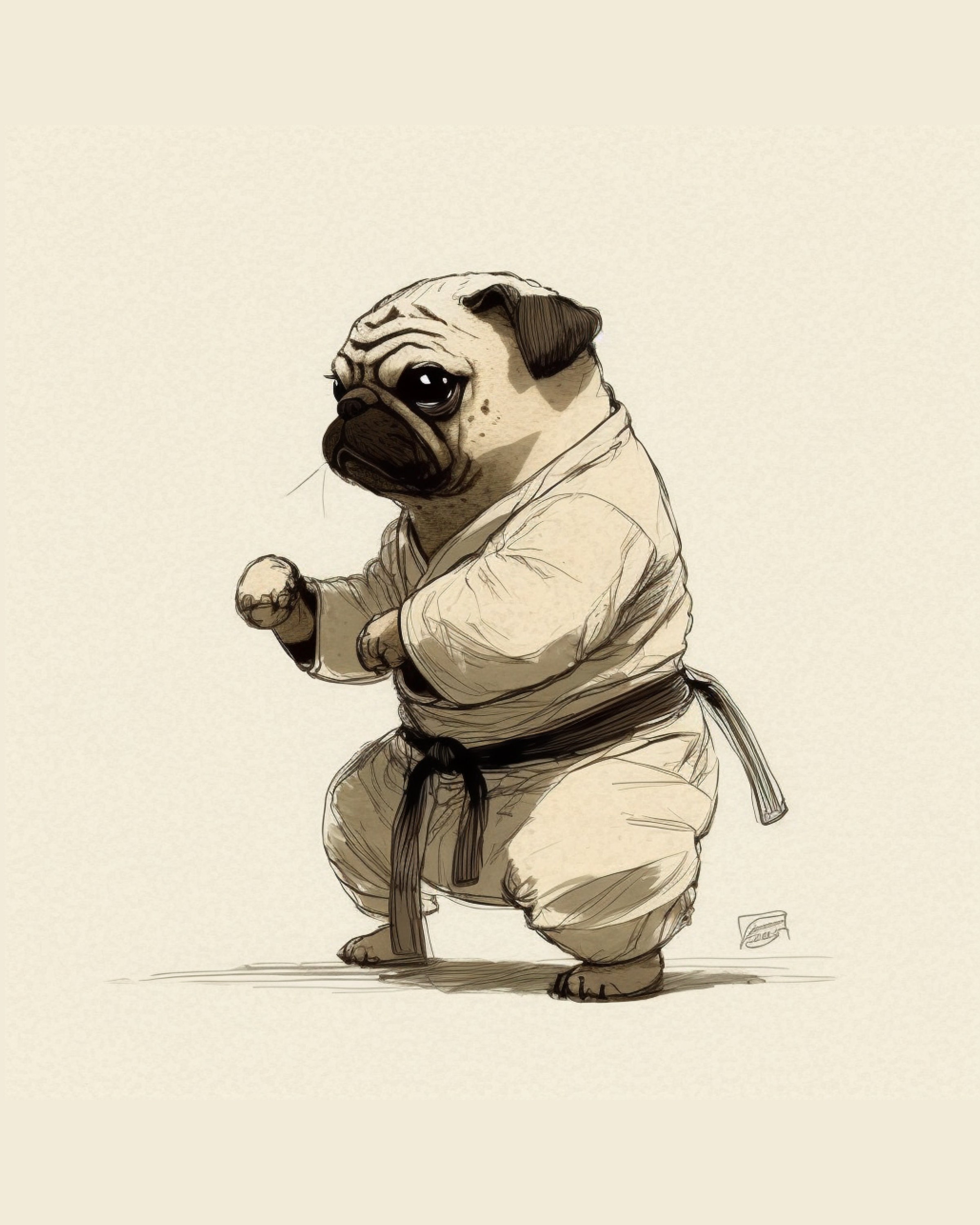 Karate Pug Printable Art Bundle of 4 Images Instant Download, Cute ...