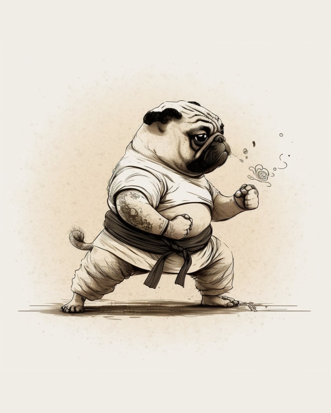Karate Pug Printable Art Bundle of 4 Images Instant Download, Cute ...