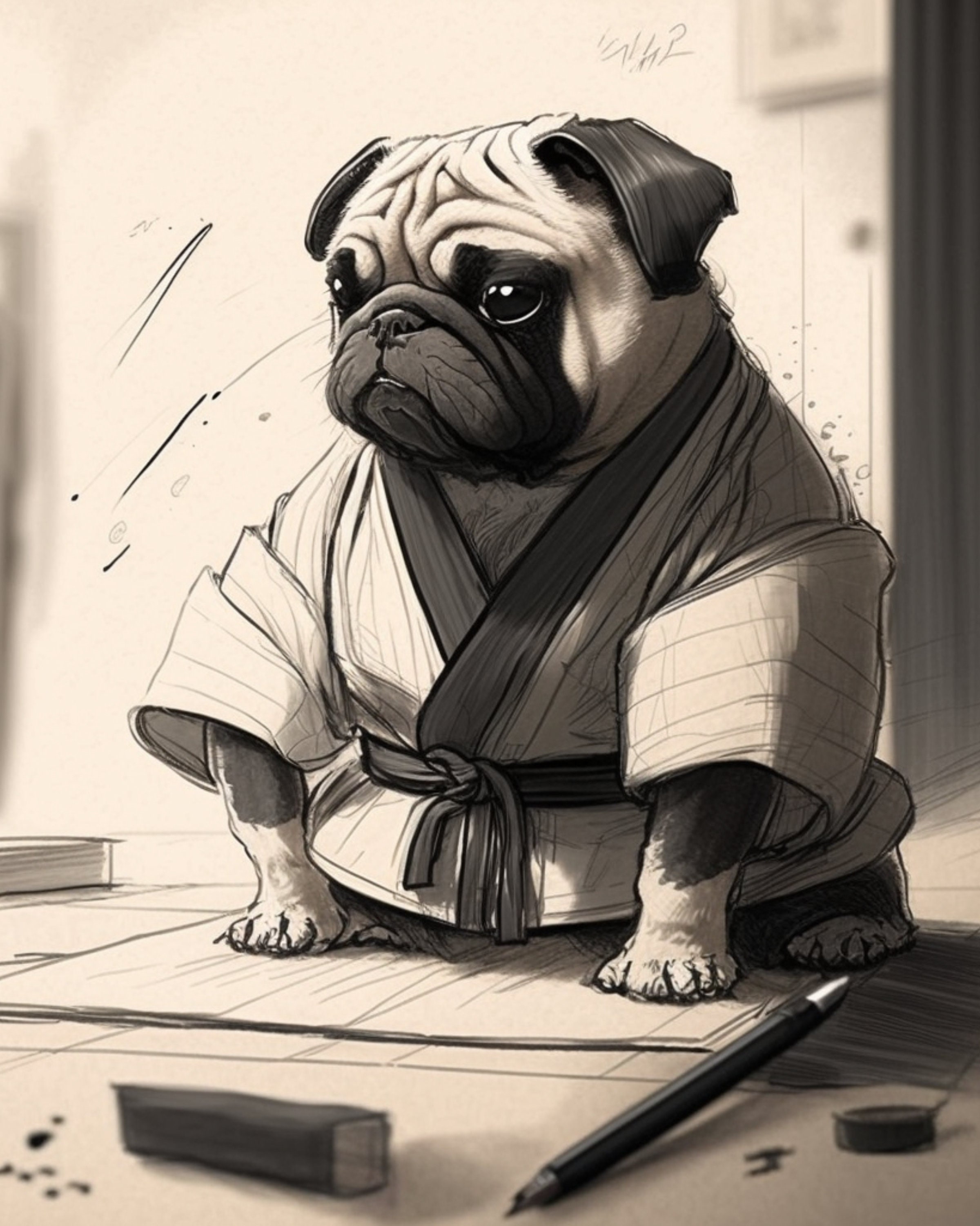 Karate Pug Printable Art Bundle of 4 Images Instant Download, Cute ...