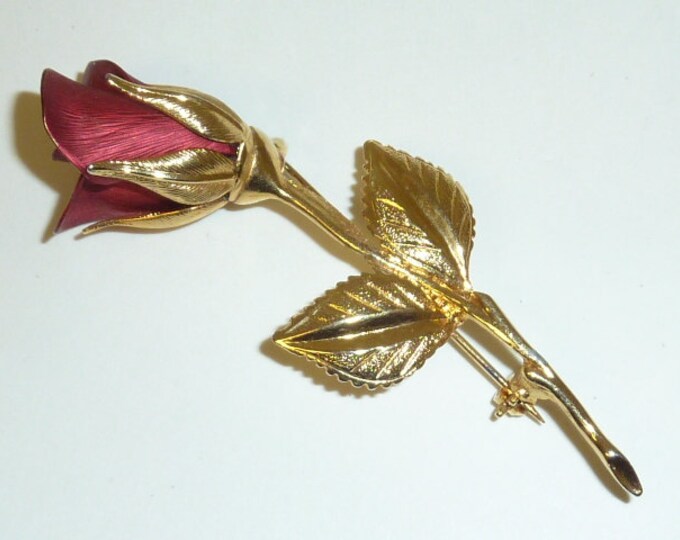 Vintage GIOVANNI Red Rose Brooch Gold Tone Single Stem Red Rose Pin - Etsy