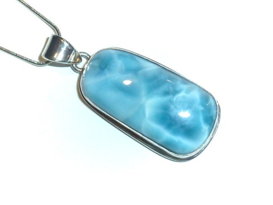 Vintage Larimar Pendant Necklace Sterling Silver Blue Gemstone ...