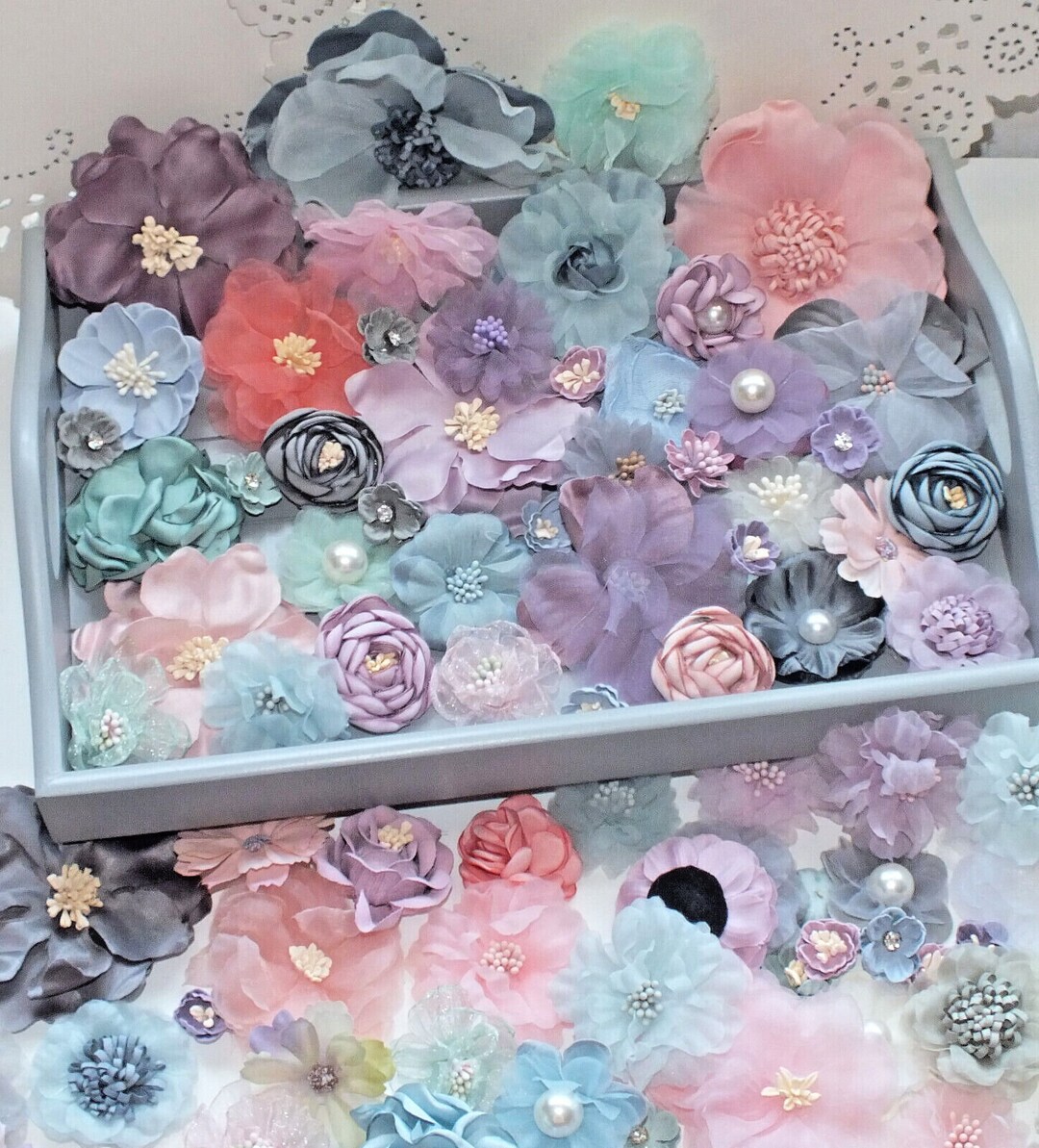 New Colours Shabby Chic Pastel Faux Silk Satin Fabric Flowers for Craft ...