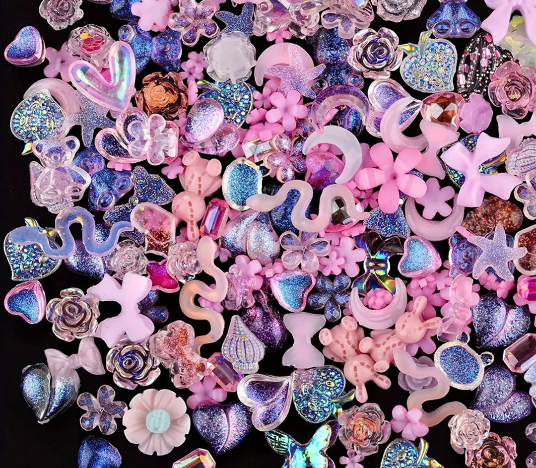 50 Pcs Mixed Tiny Pink Bows Flowers Bear Shells Nail Art Charms Resin ...