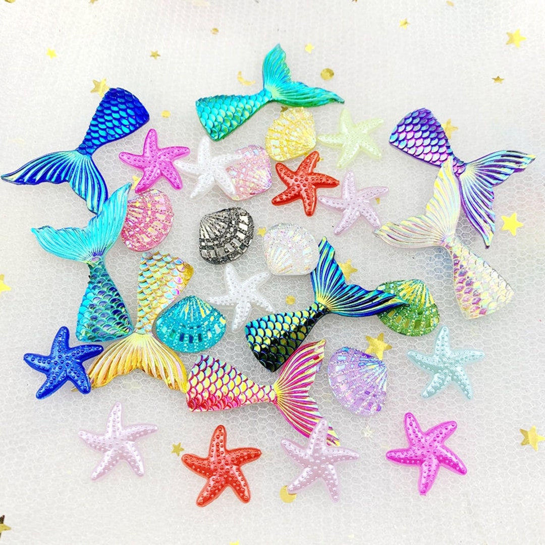 30 Pcs Kit Seaside Mermaid Tails Starfish Shells Irridecent Acrylic ...