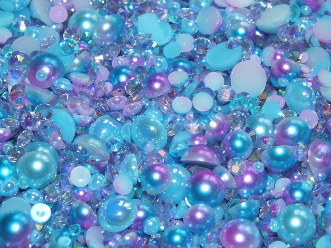 Mermaid Scales Blue & Lilac Purple 500pcs Mixed Acrylic Resin Faux Half ...