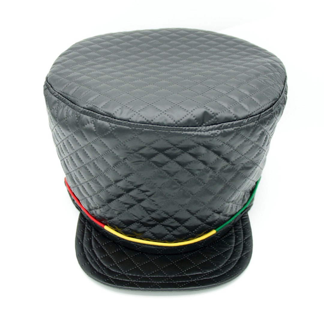 RUFF & TUFF Black Faux Leather Rasta Cap, Quilted Lining. Rastafari Cap ...