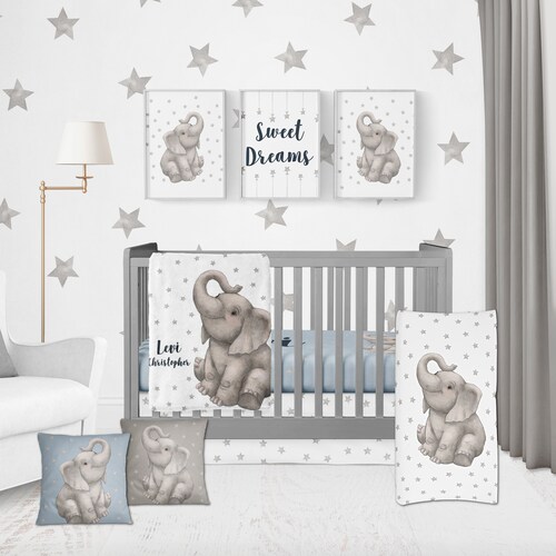 Elephant Baby Bedding Set Baby Boy Crib Bedding Grey Blue - Etsy