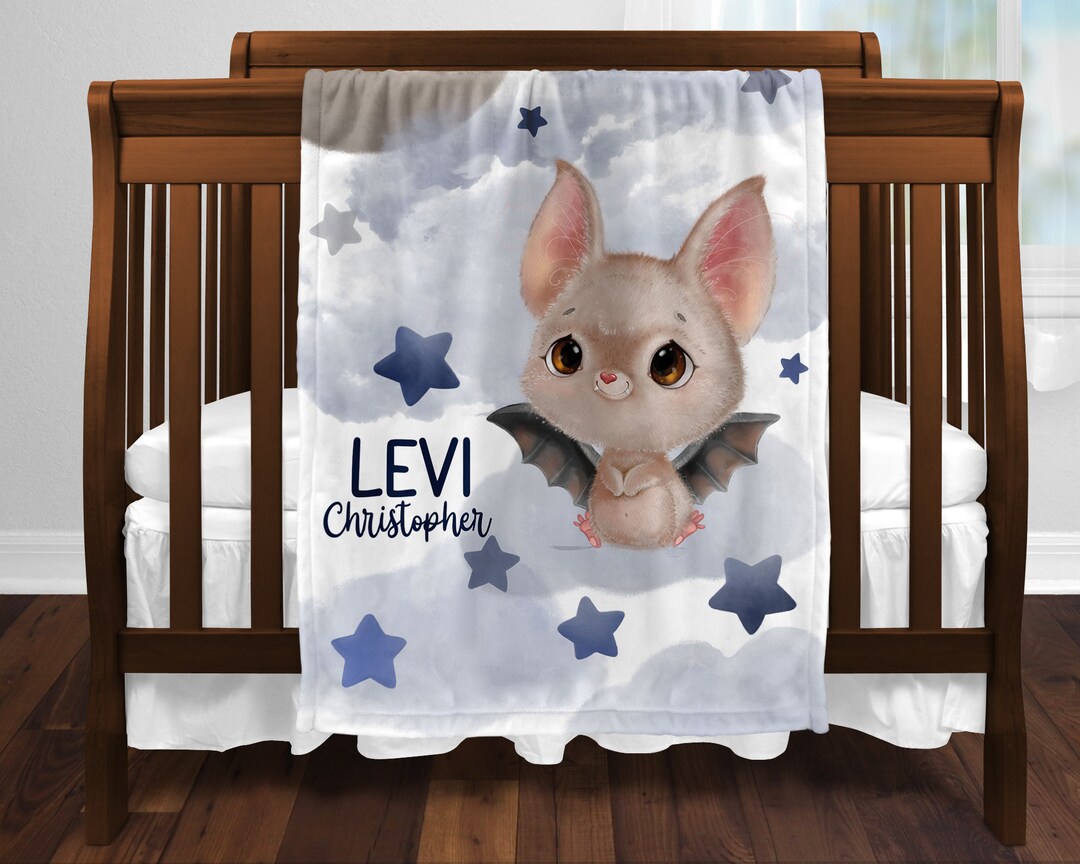 Bat With Stars Blanket, Personalized Nursery Baby Boy Crib Bedding ...