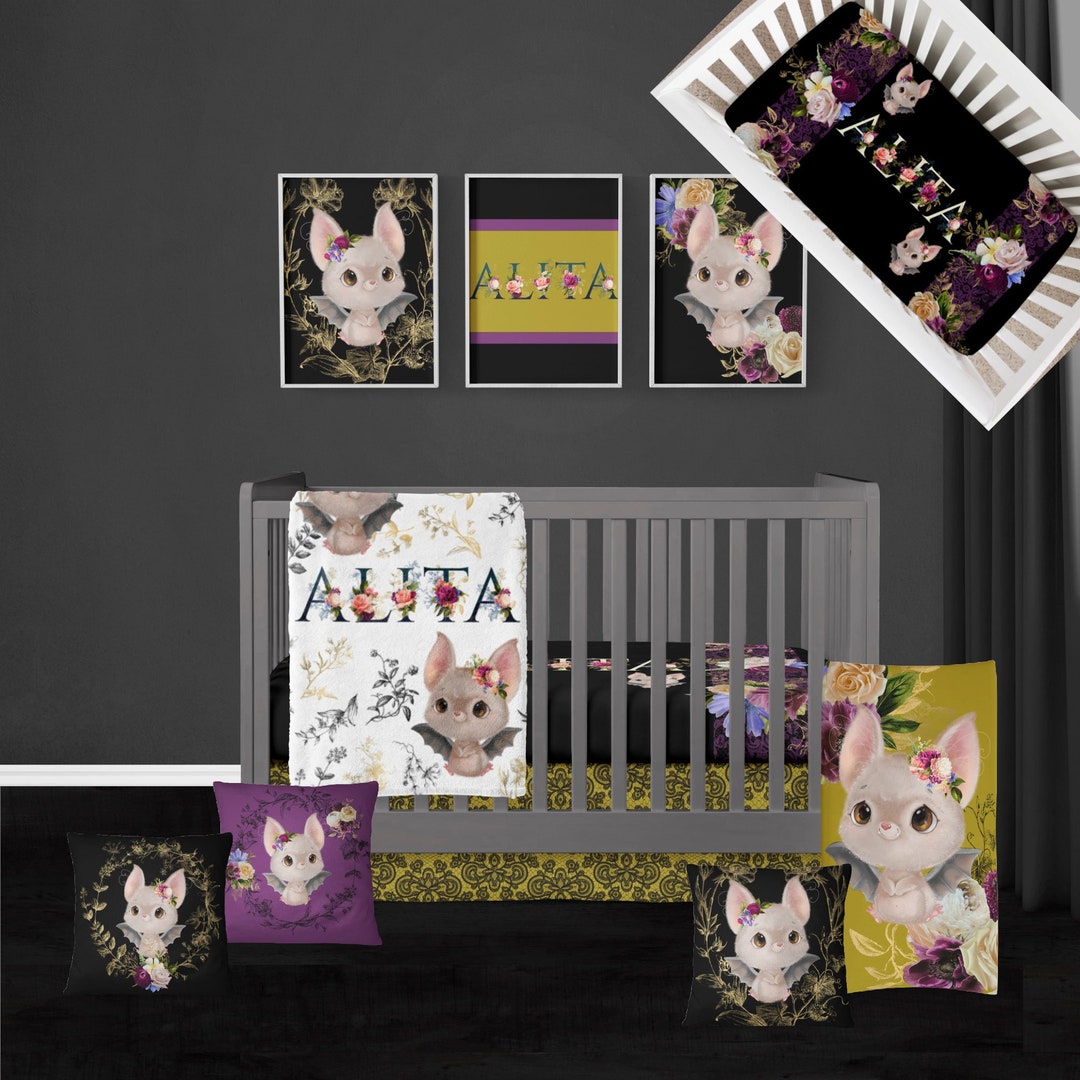 Goth Baby Girl Crib Set Bat Personalized Minky Blanket - Etsy