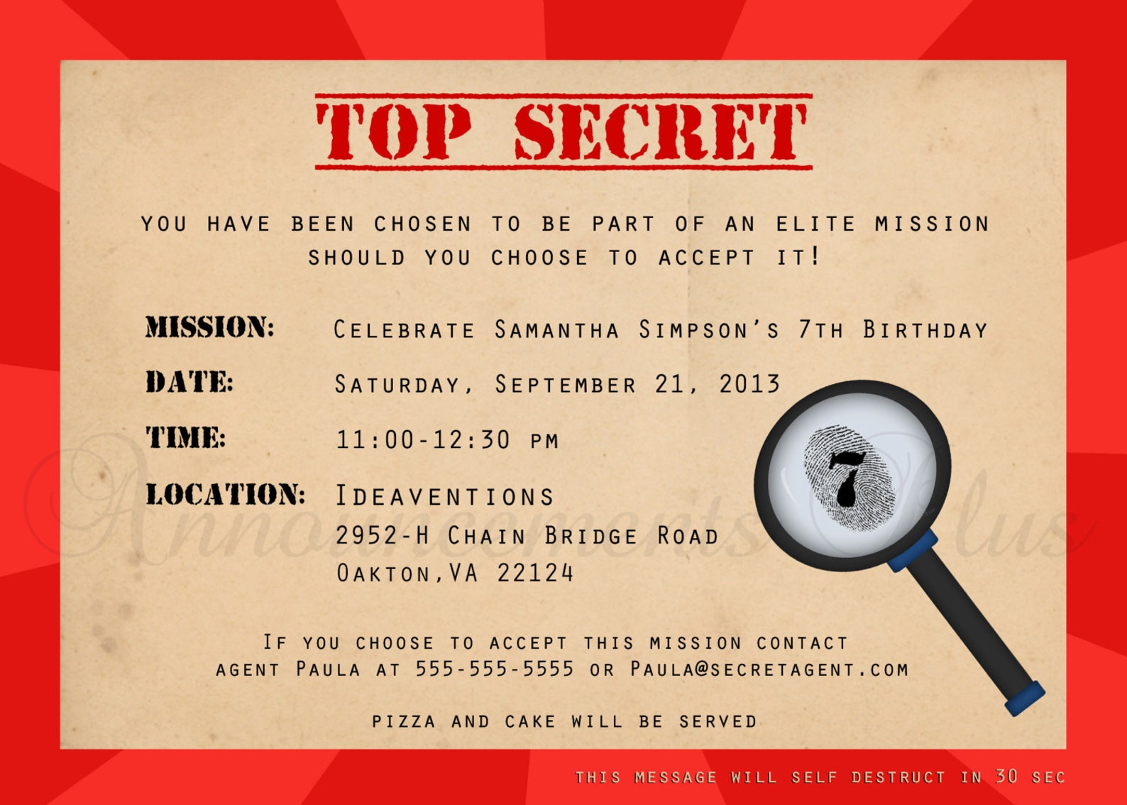 5x7 Secret Agent/spy/detective Birthday Invitation - Etsy