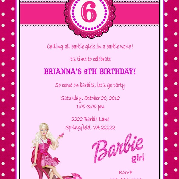 Barbie Invitation - Etsy