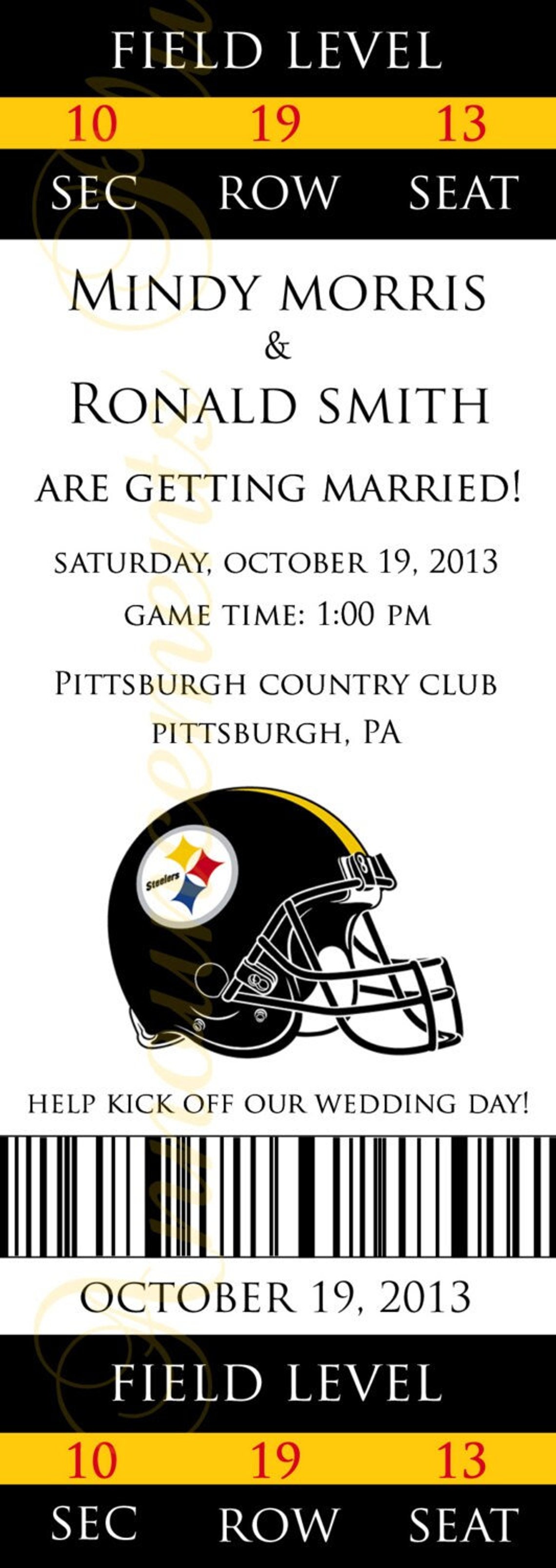 Football Theme Wedding Invitation/save the Date Ticket (any Team ...